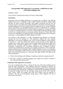 A programme wide approach to assessment: a reflection on some ...